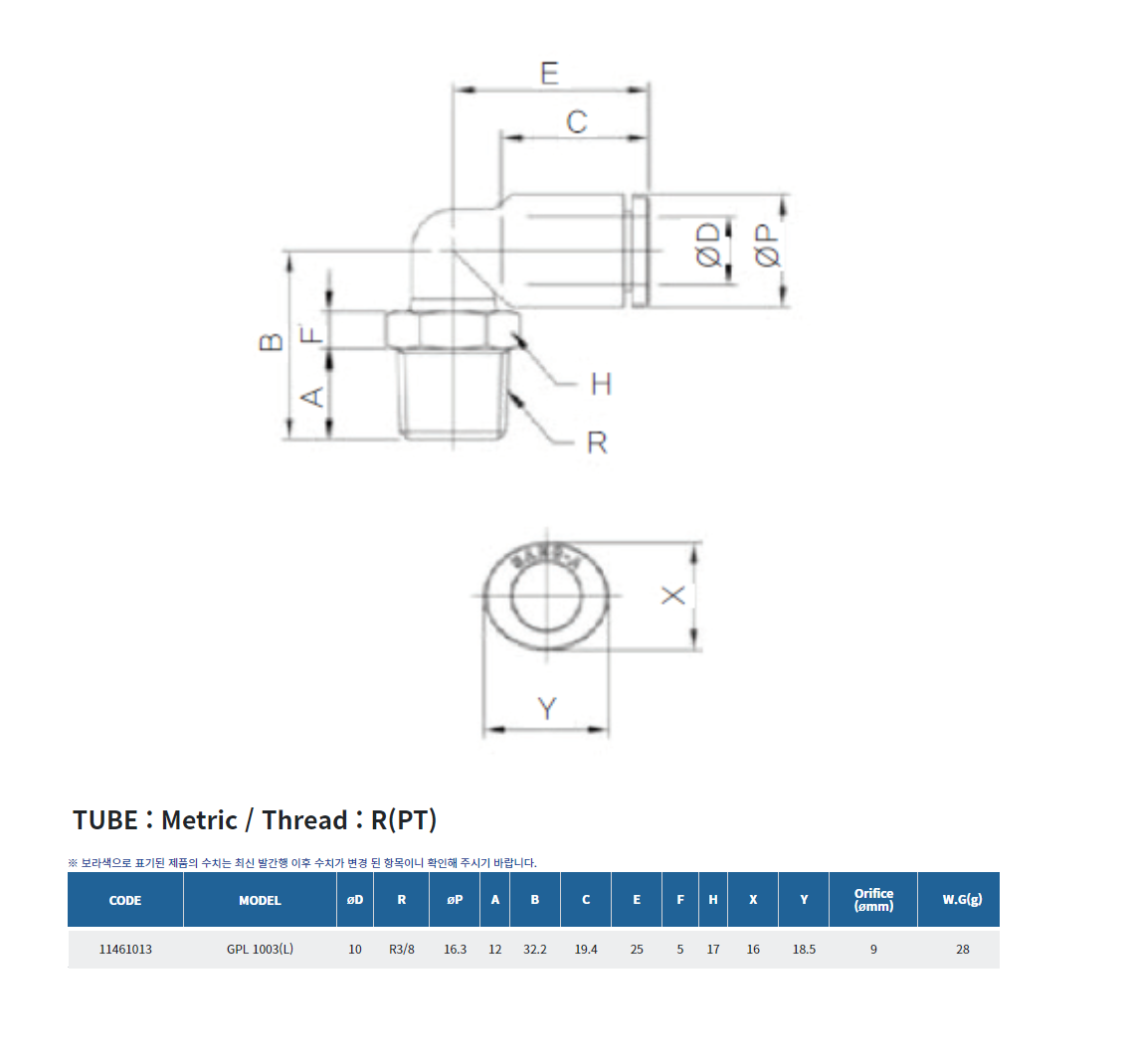 ข้อต่อฟิตติ้ง PL3/8 x Ø10 : SANG-A – ARCANA
